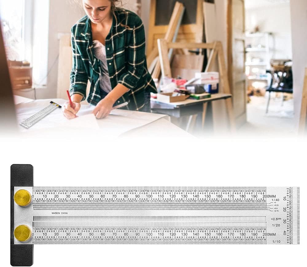 FIGFYOU Scribing Ruler, 200mm T-Type Hole Ruler Incra Marking Ruler ...