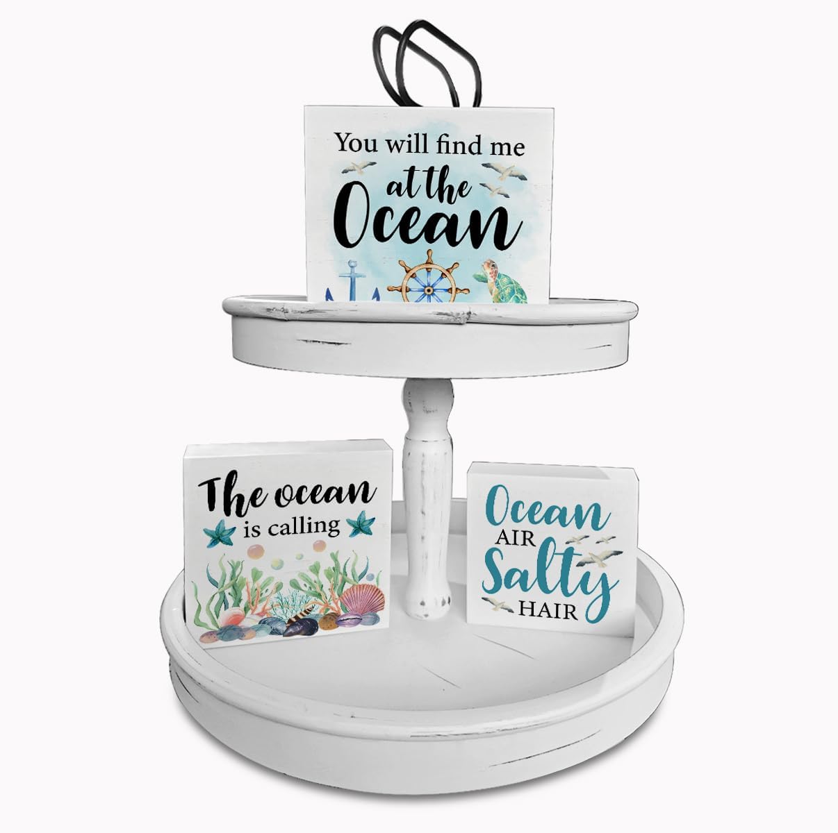 Amazon.com: Ocean Wooden Box Signs 3 Pieces Beach Tiered Tray Wood ...