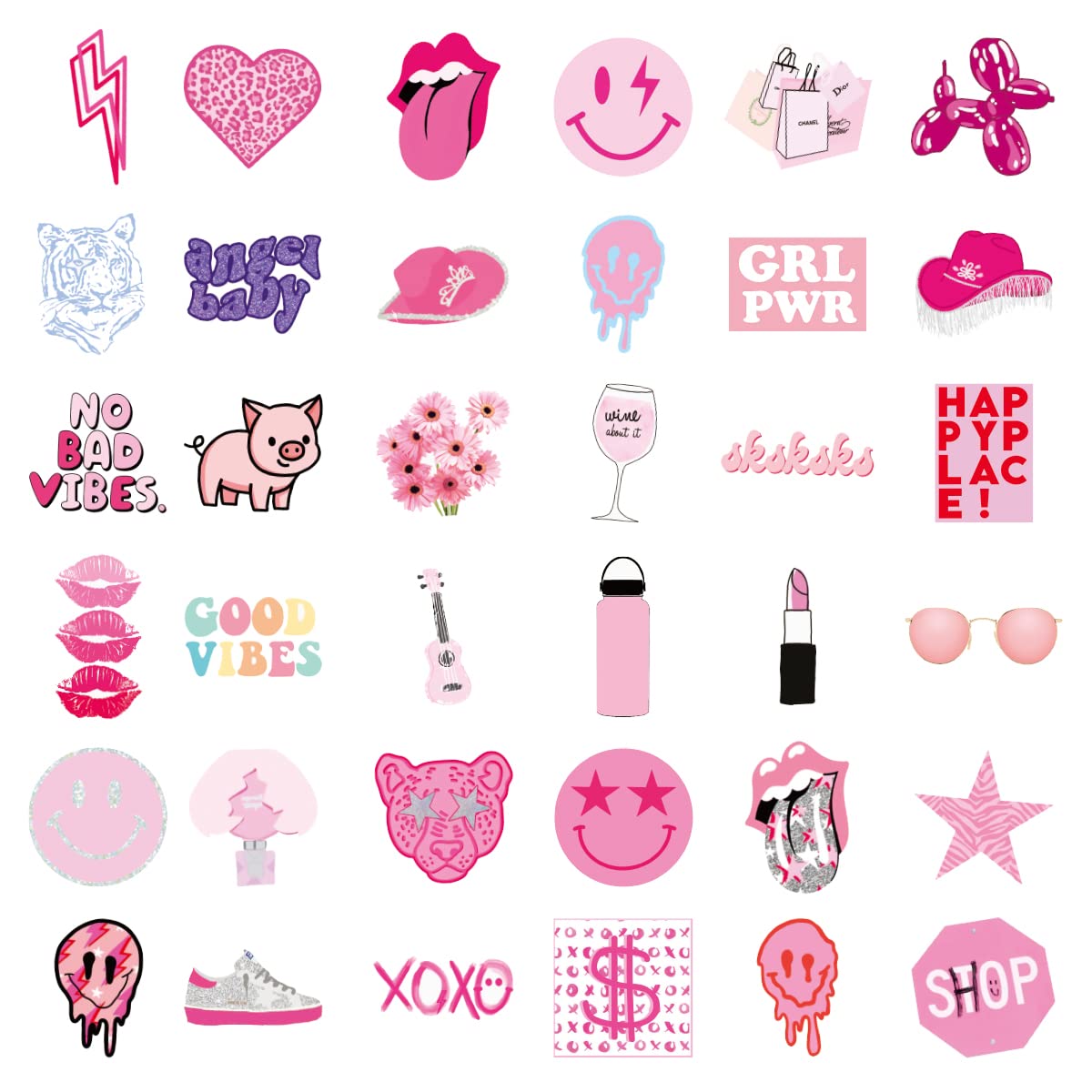 100 PCS Preppy Stickers Pink Stickers Pack, Aesthetic Stickers Water ...