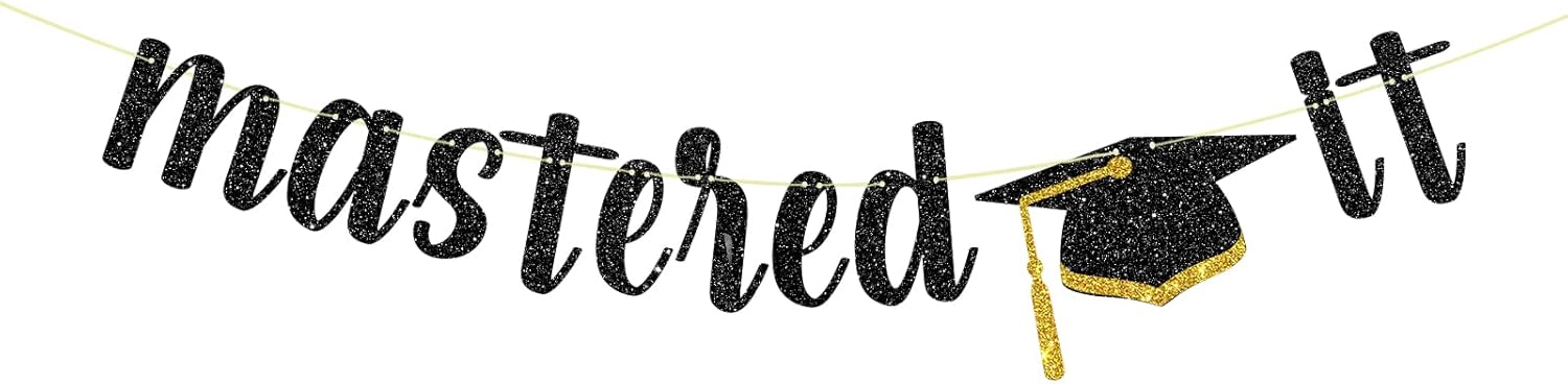 Amazon.com: Maicaiffe Black Glitter Mastered It Banner - Master's ...