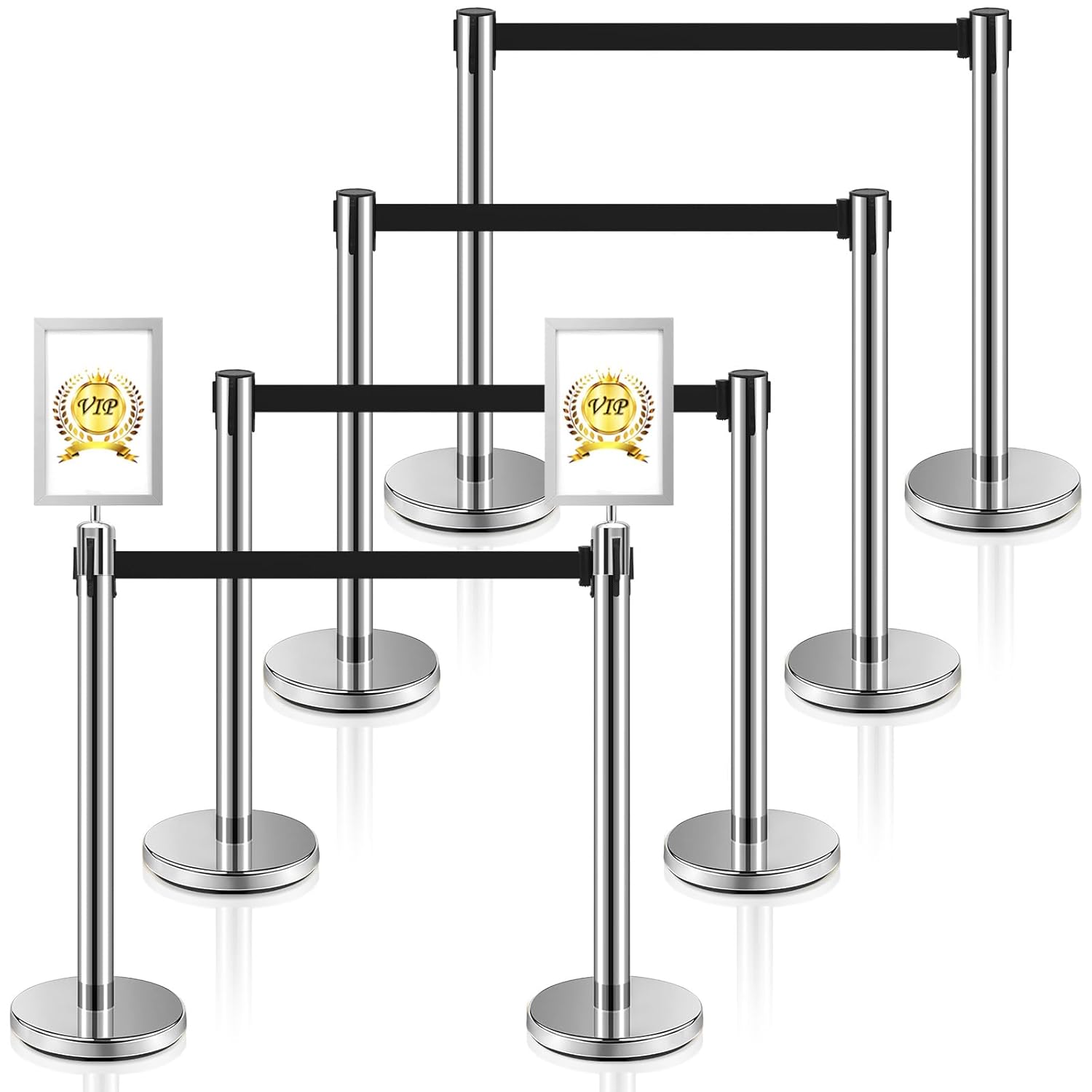 Ferraycle 8 Set Stainless Steel Stanchions with Retractable Belts 6.6 ...