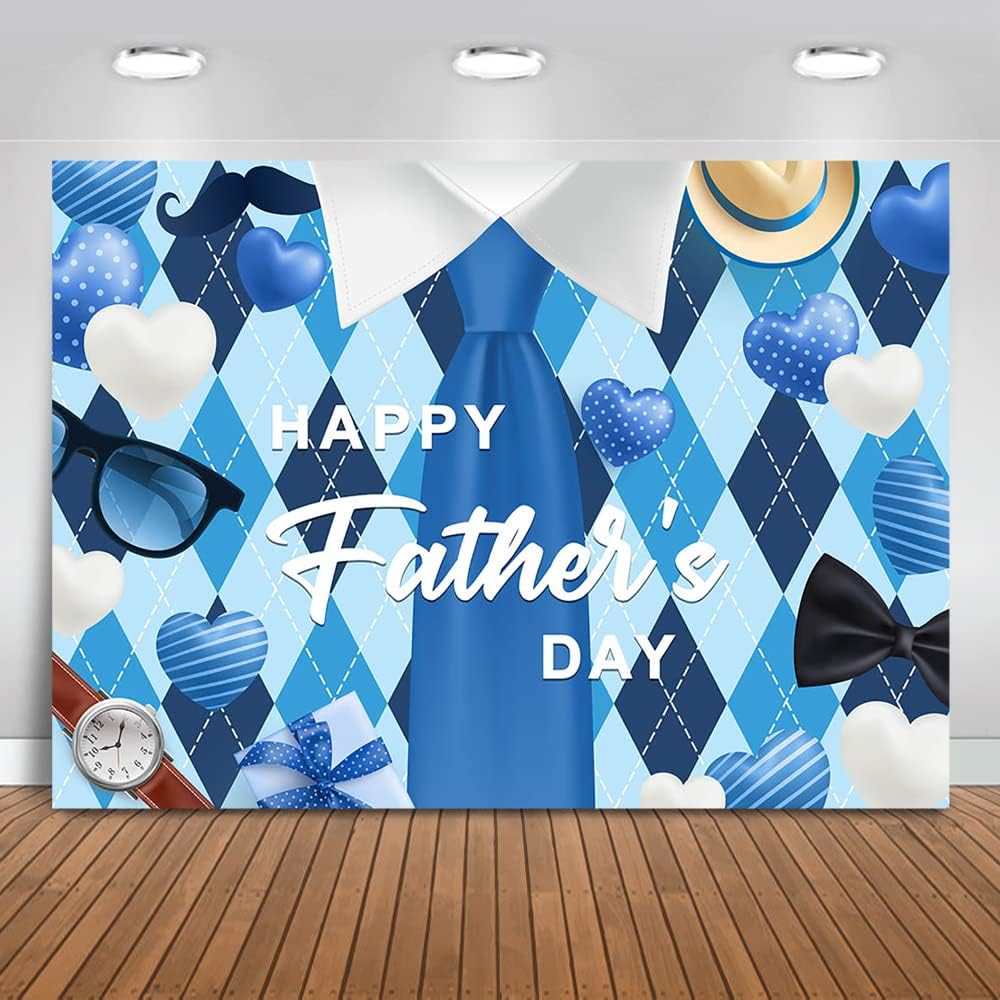 Amazon.com : Mocsicka Happy Father's Day Backdrop Blue Necktie I Love ...