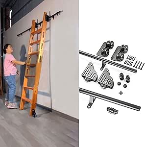 Black Stainless Steel Sliding Library Ladder Hardwar Sliding Library ...