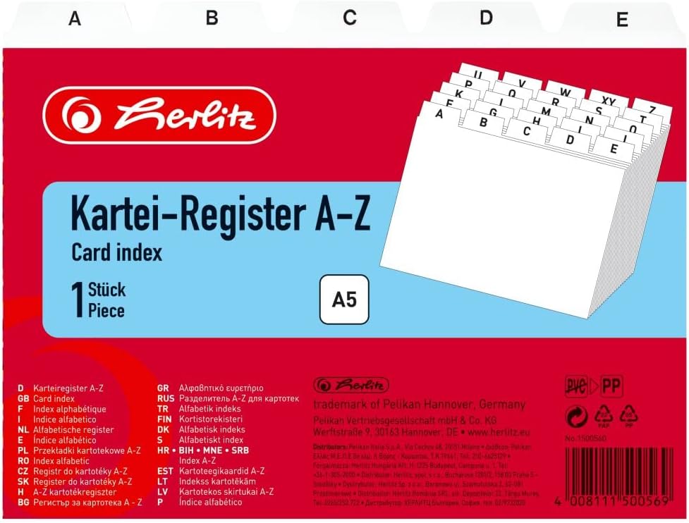 Herlitz A5 A-Z Guide Card/ Index Cards Register - White : Amazon.co.uk ...