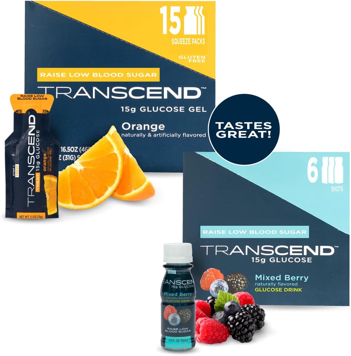 Amazon.com: Transcend Orange Glucose Gel & Mixed Berry Shots Bundle ...