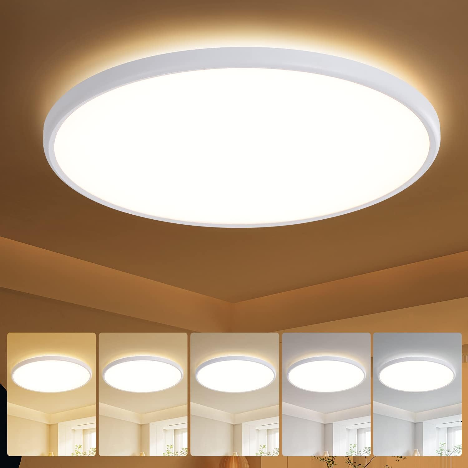 18 Inch Flush Mount Led Ceiling Light Fixture 5 Color Temperature ...