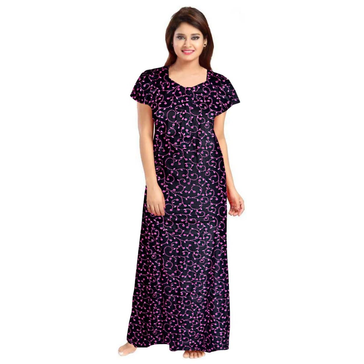 Buy Cotton Maxi Night Gown Dress - Designed Multicolour Nighty at Amazon.in