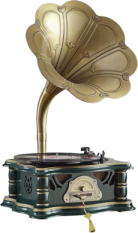 Amazon.com: Wooden Vintage Gramophone Record Player, Retro Phonograph ...