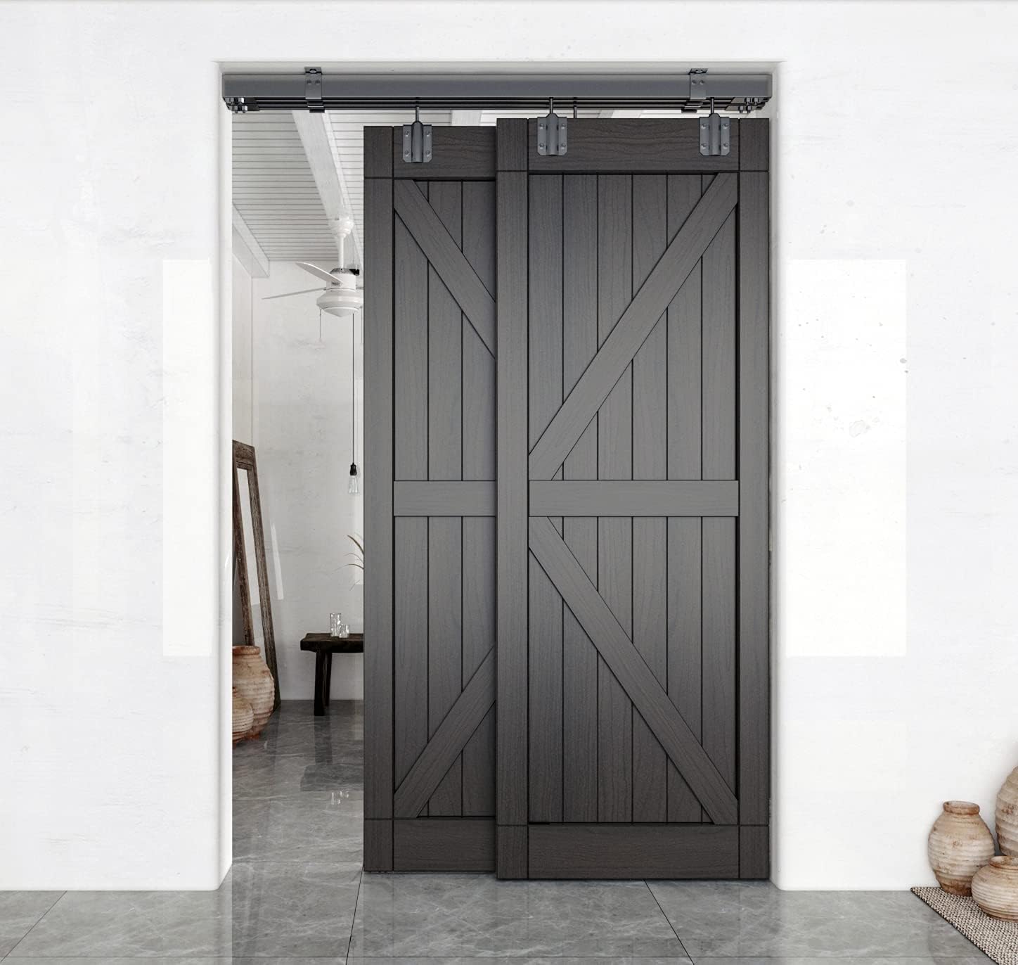 Amazon.com: DIYHD 6FT Black Steel Rustic Barn Door Hardware Kit, 300Lbs ...