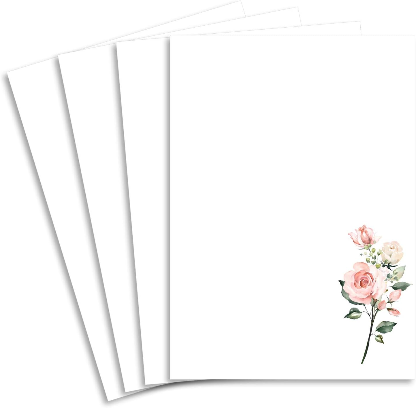 25 hojas de cartas DIN A4 – Papel natural en crema con rosas – 120 g/m² ...