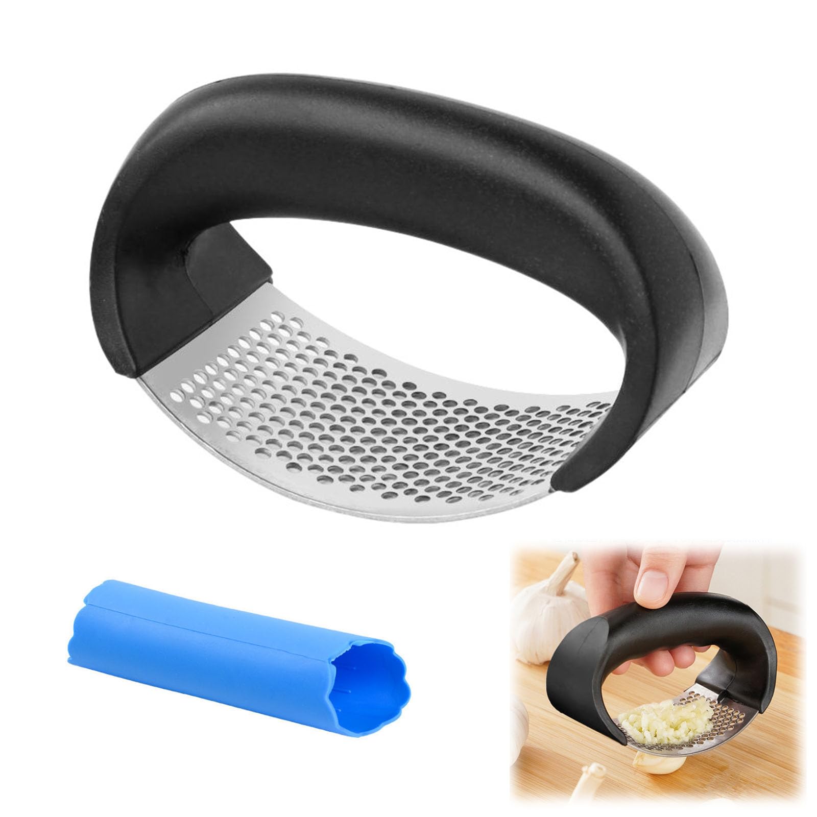 SSKHE Stainless Steel Garlic Press with Silicone Garlic Peeler,Garlic ...