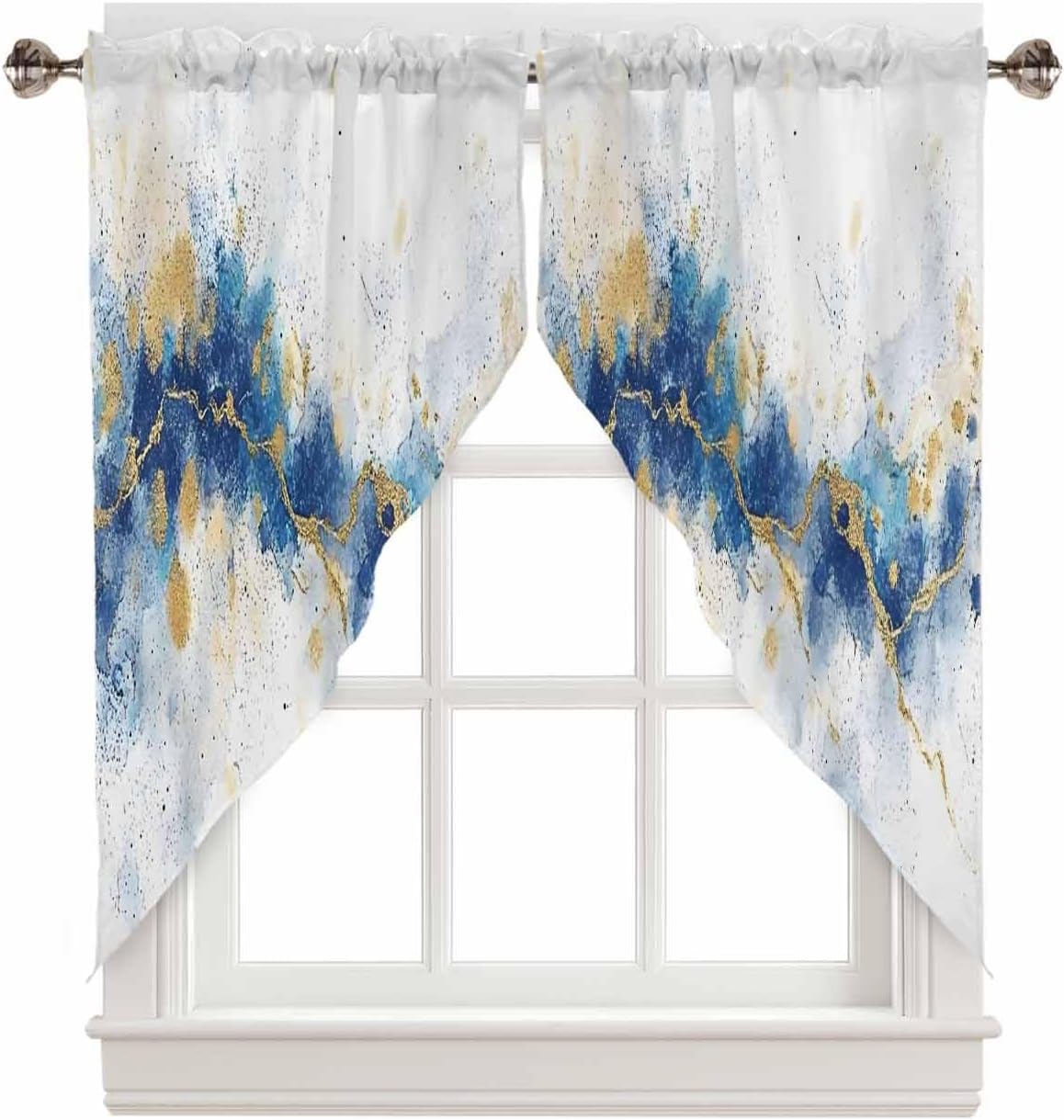 Amazon.com: Jeomia Modern Art Blue Gold Valances for Windows, Abstract ...