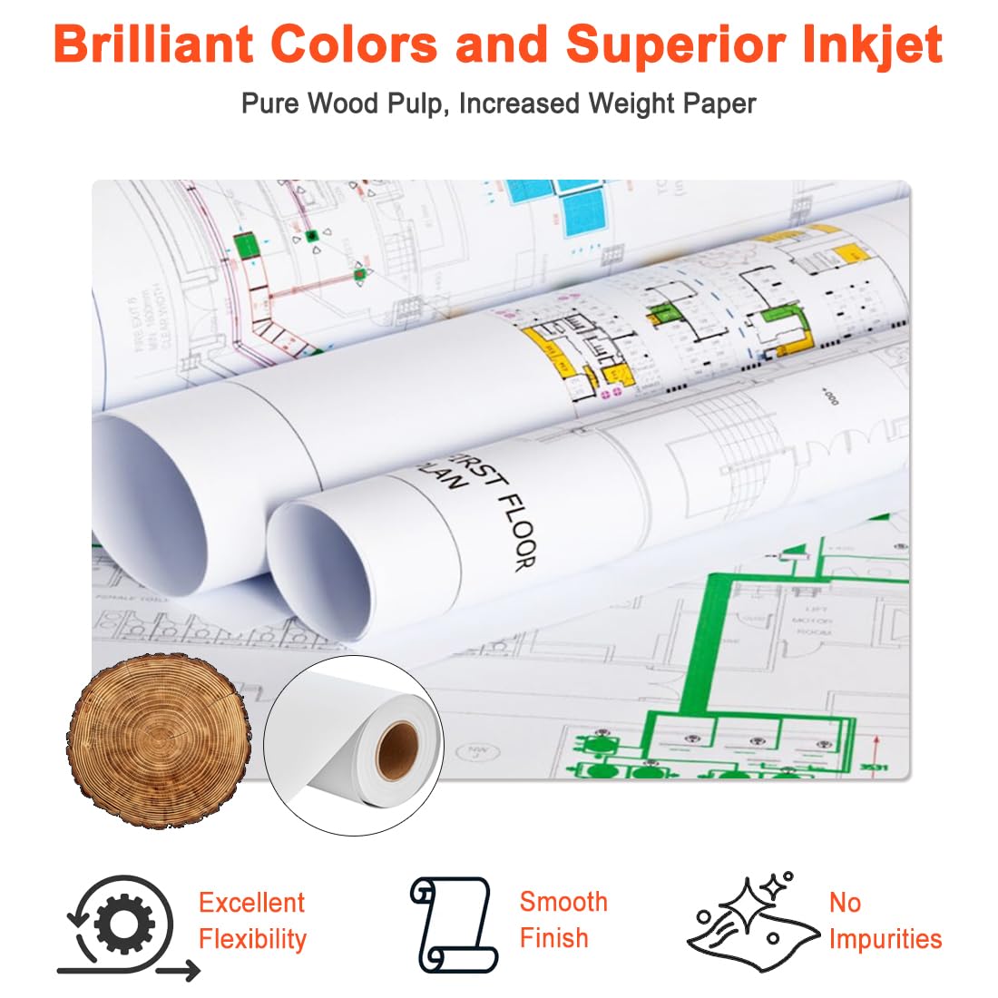 Snapklik.com : Plotter Paper 36" X 150, 2" Core 4.2 Mil - 80 G/m2 20lb ...