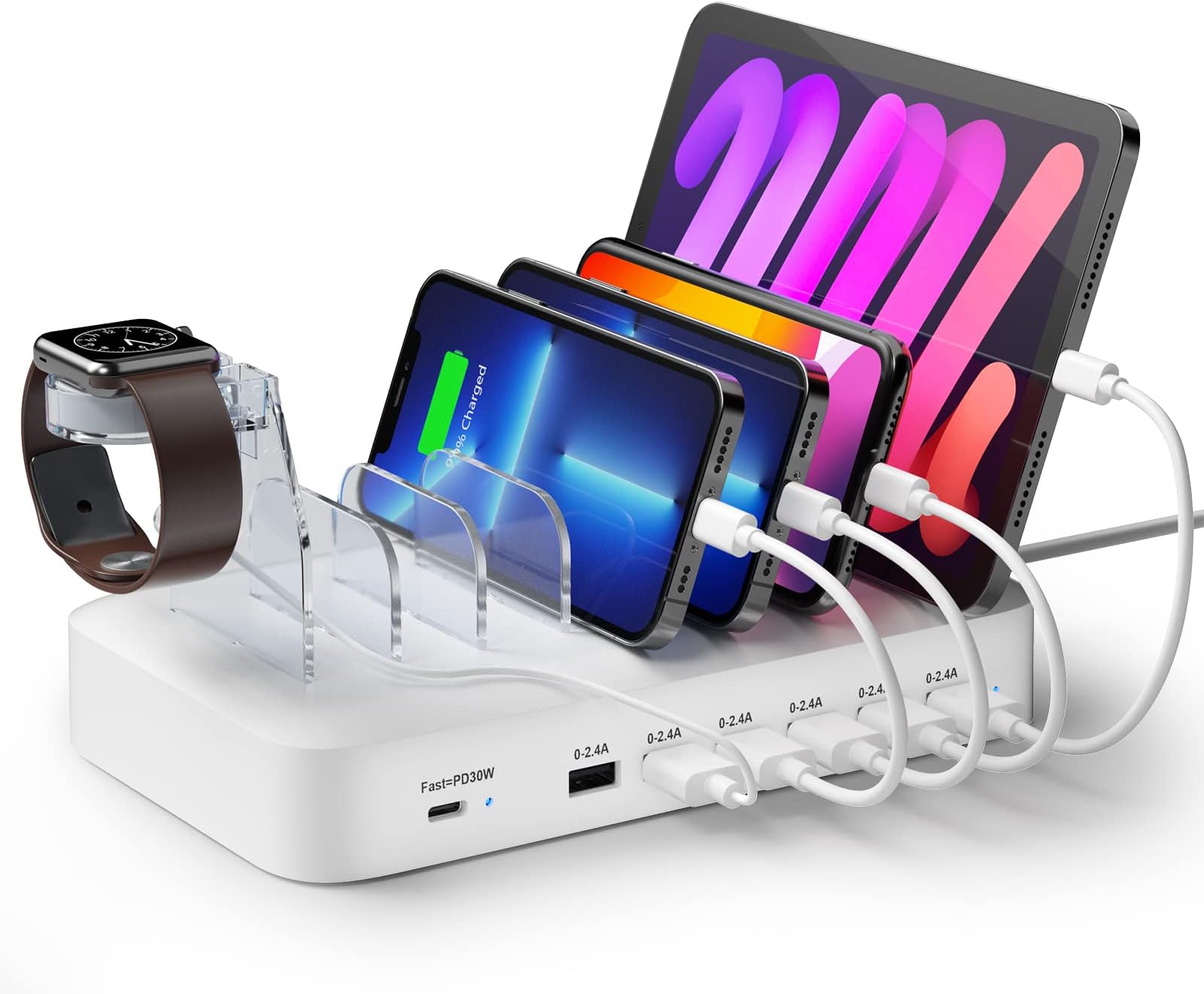 Alxum 7 Ports Multi USB Ladestation mit 30W PD USB C-Anschlüssen ...
