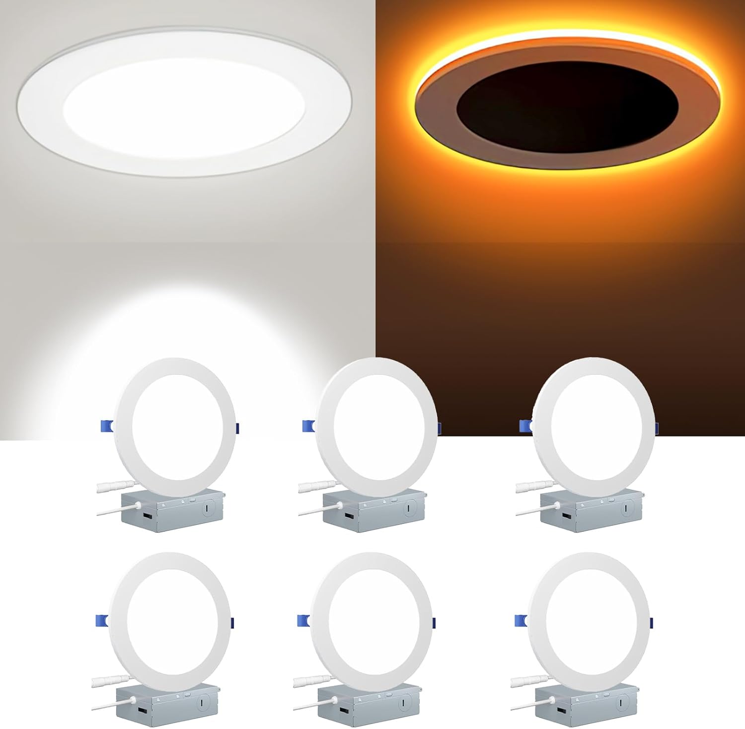 HONZIN 6 Pack 6 Inch 5CCT LED Recessed Slim Pot Lights with Night Light ...