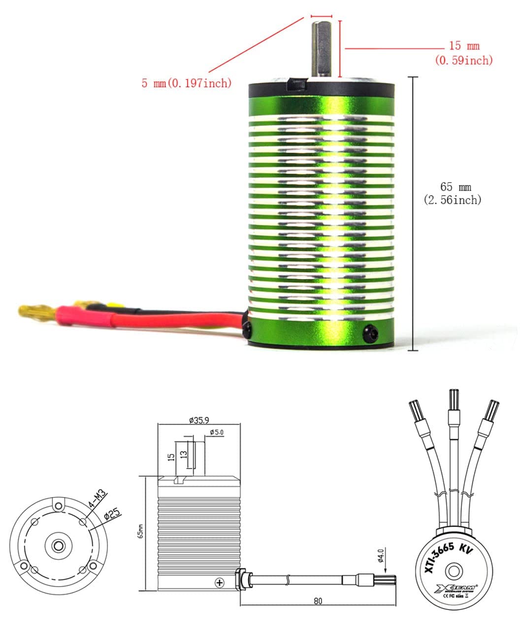 Snapklik.com : XTEAM 3665 2700KV Brushless Motor 2000W 90A 22V 4-Pole ...