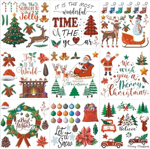 Amazon.com: WILLBOND 9 Sheet Merry Christmas Rub on Transfer Decals ...