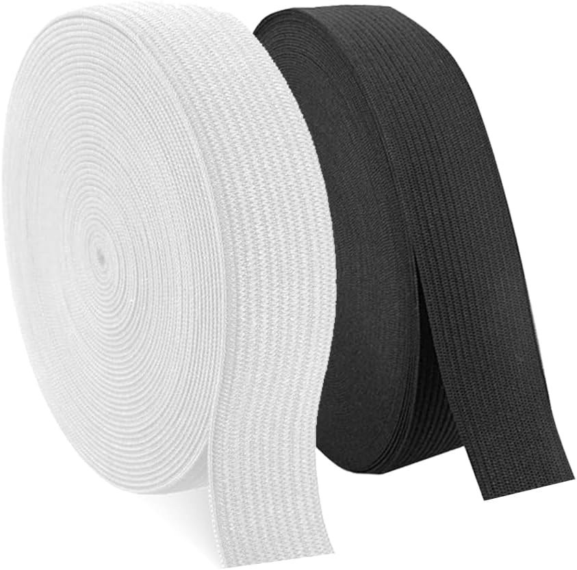 2 Rolls White & Black Elastic, Elastic Bands, Elastic for Sewing, Black ...