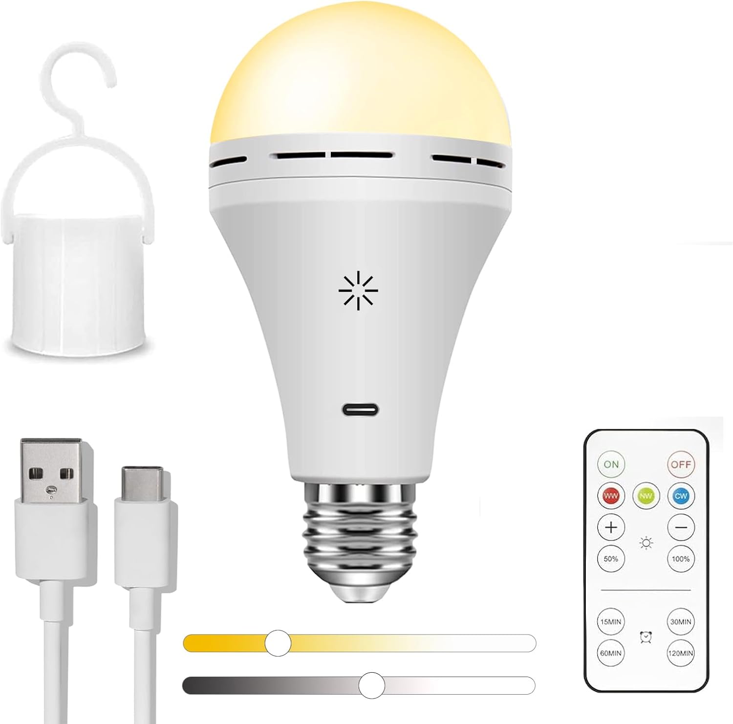 USB Rechargeable Light Bulb With Remote Control, 3 Color Temperature ...