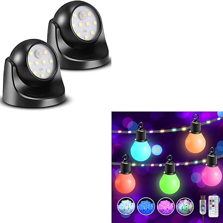 ProGreen Battery Operated Wall Light 2 Pack + USB RGB String Light 1 ...