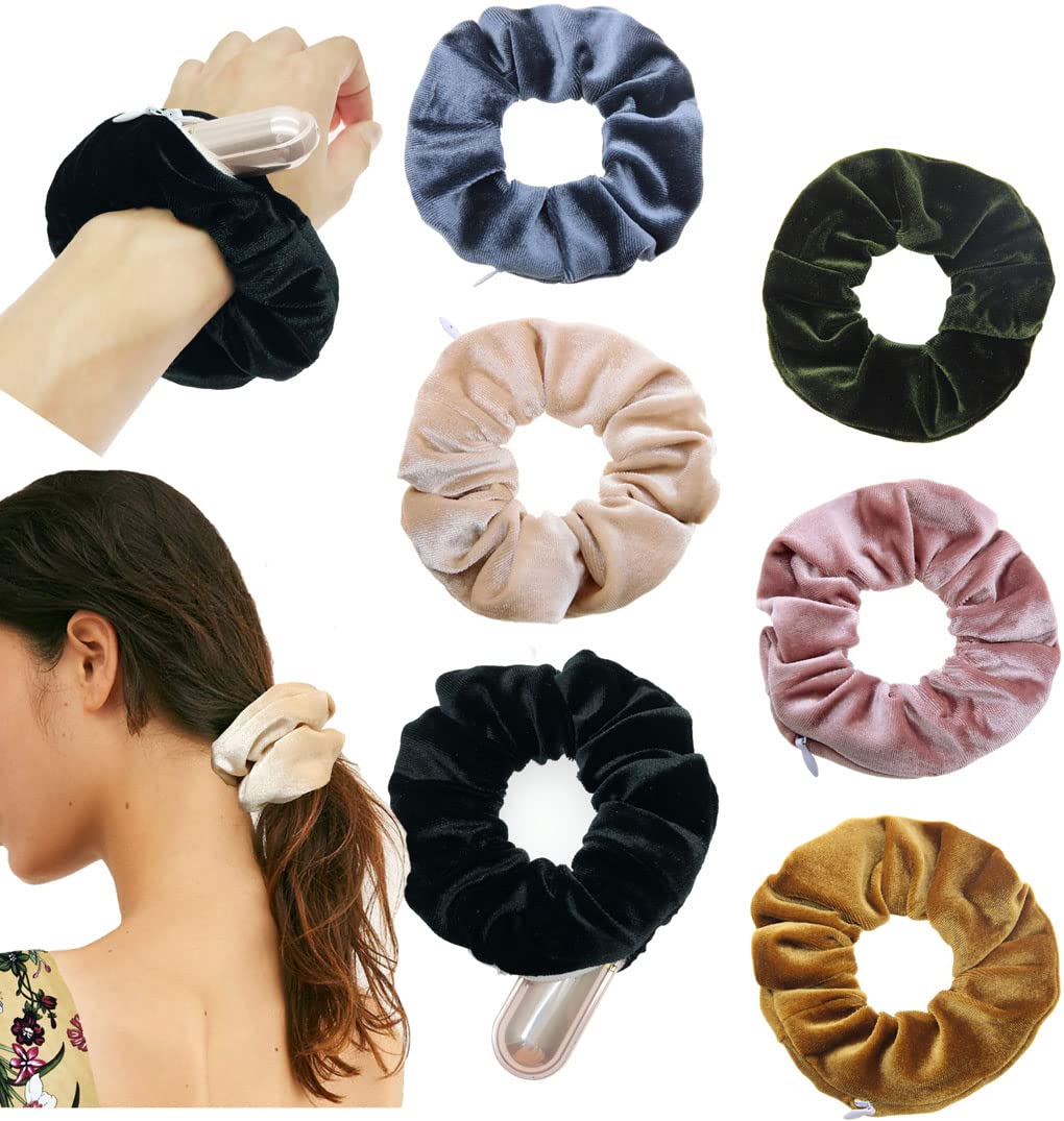 Amazon.com : 6 Pcs Velvet Scrunchies with Hidden Zipper Pocket Elastic ...