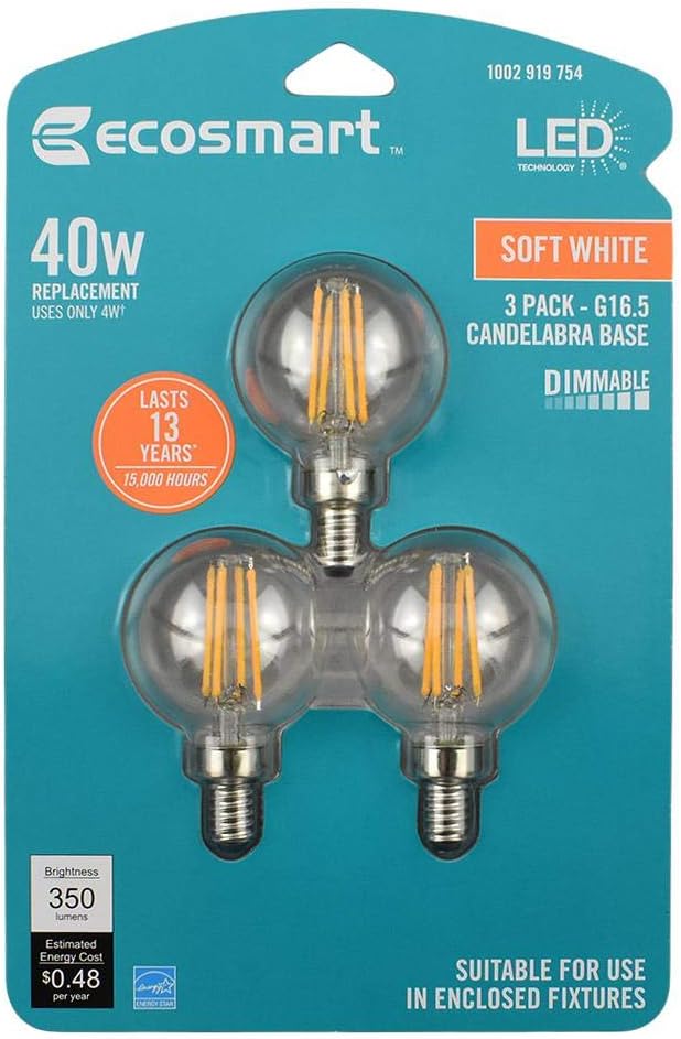 EcoSmart 60-Watt Equivalent G16.5 Globe Dimmable Energy Star Frosted ...