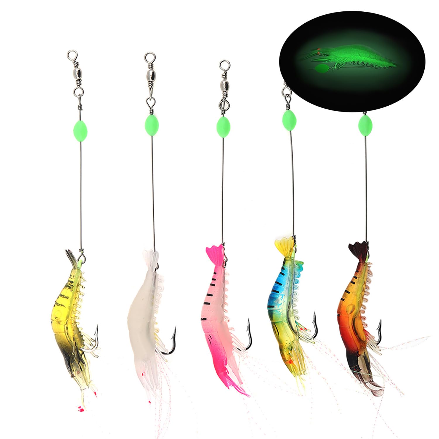 5pcs Soft Luminous Fishing Lures Shrimp Baits Set, 5 Colors Mixed ...
