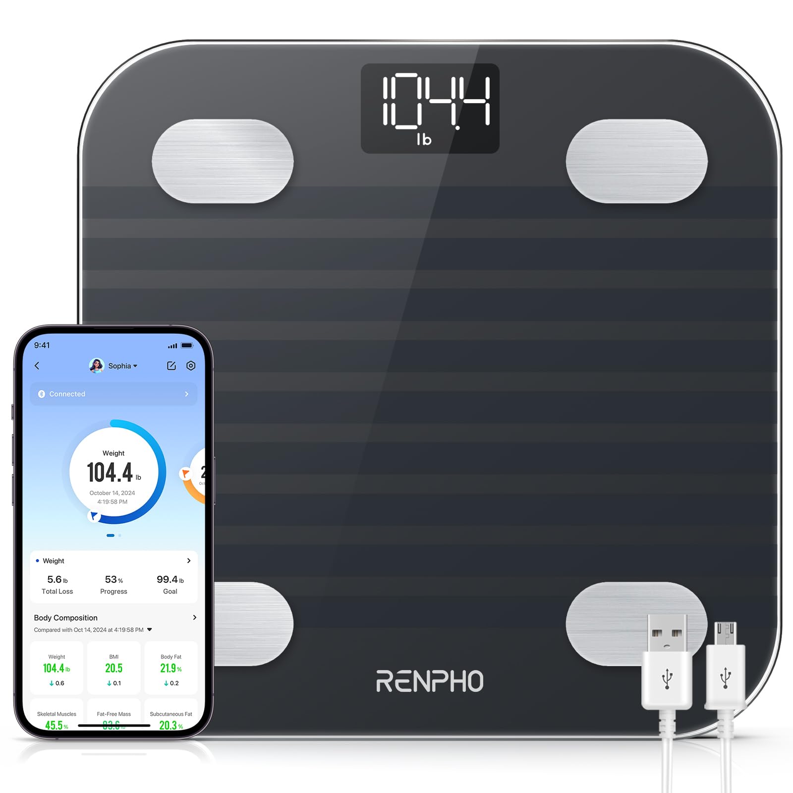 Snapklik.com : RENPHO Rechargeable Smart Scale For Body Weight ...