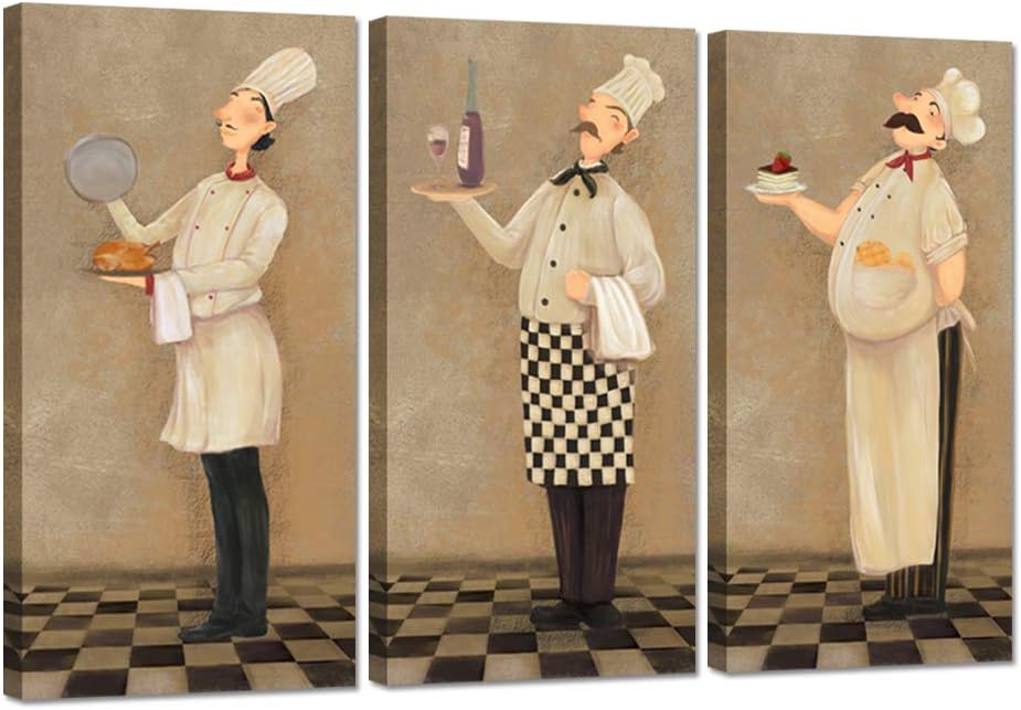 Amazon.com: Set of 4 Happy French Chef Kitchen Prints Le Chef Cook by ...
