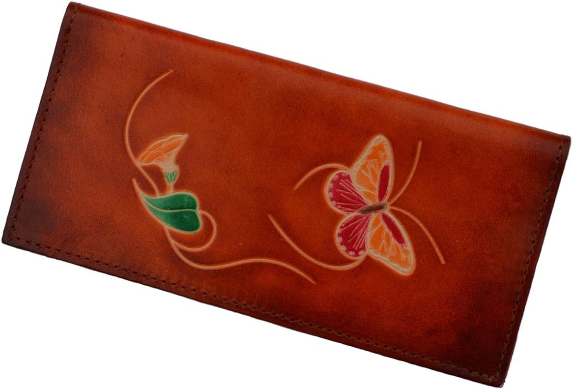 Amazon.com: Leather Checkbook Cover, a Butterfly and Flower Patterns ...