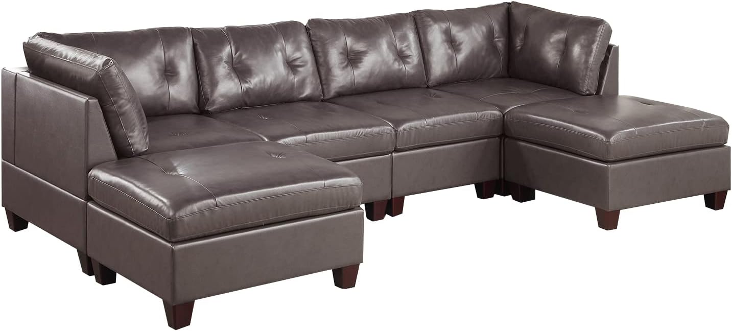 Amazon.com: Simple Relax 6 Piece Leather Upholstered Modular Sectional ...