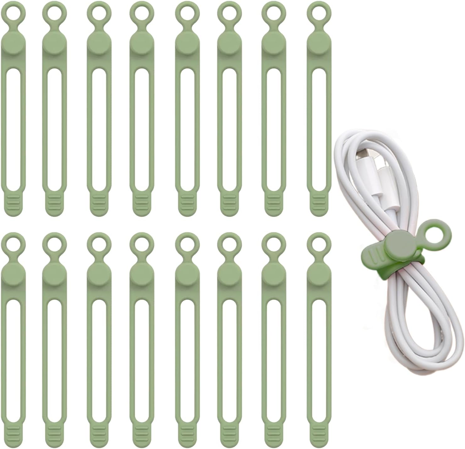 16 Pieces Cable Ties,Wire Tidy,Cord Organiser Green Buckle,Tie ...