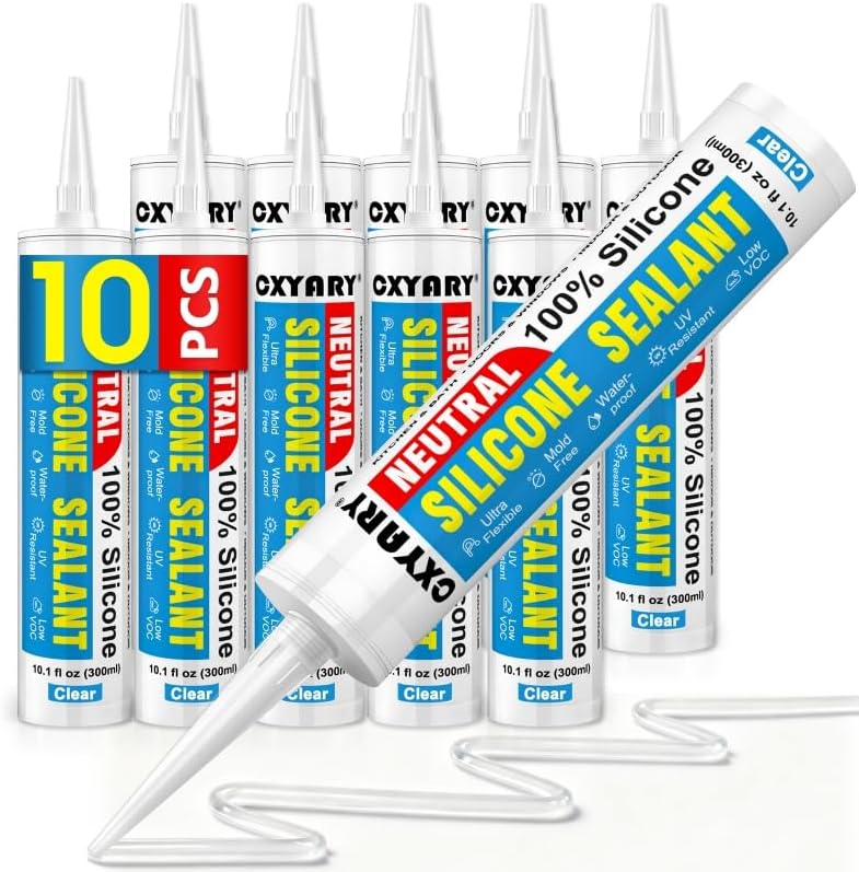 Silicone Caulk & Sealant Clear, 10 Pack - 100% Waterproof Silicone ...