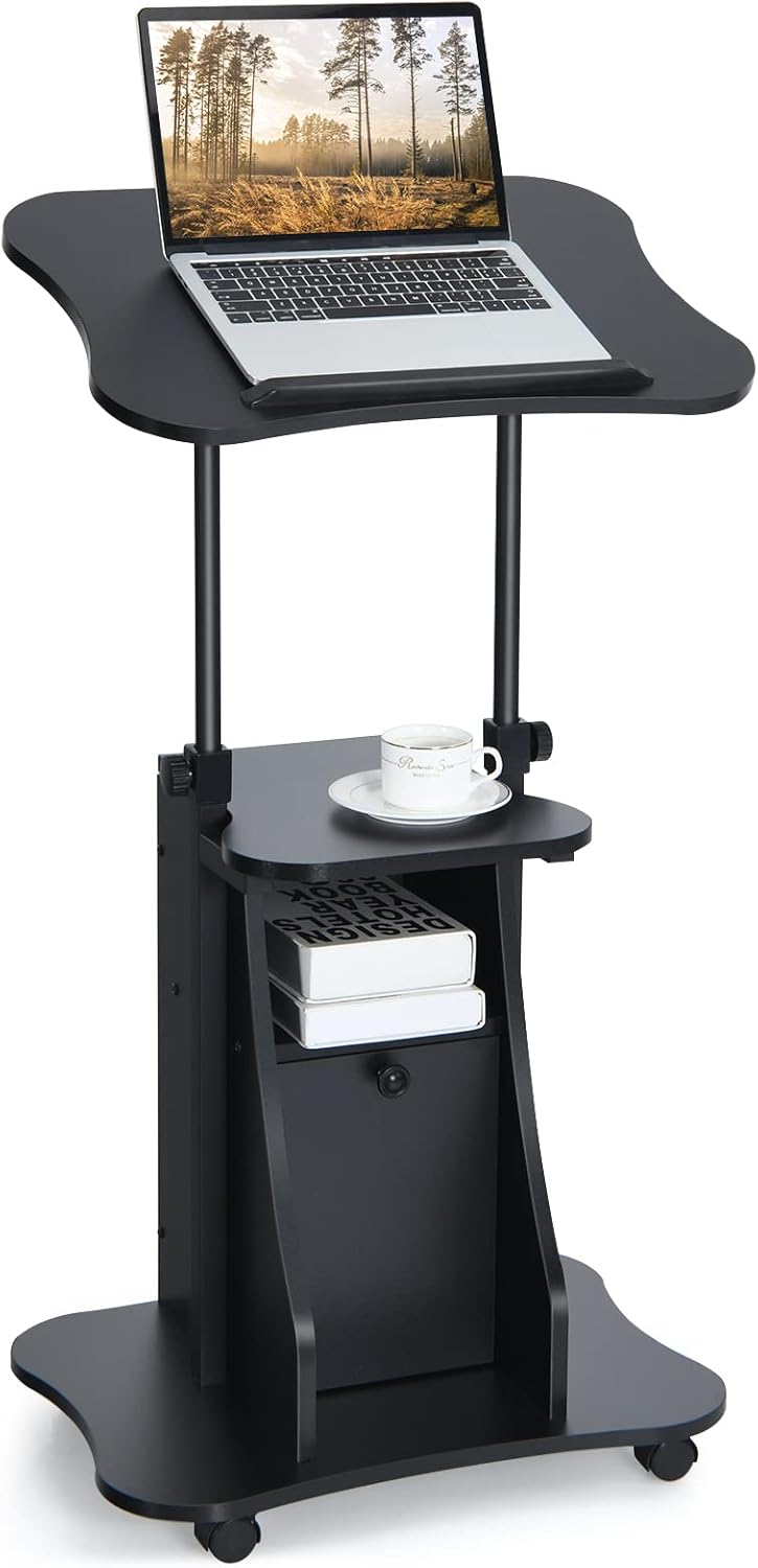Mobile Laptop Podium, Portable Height Adjustable Podium Stand, Rolling ...