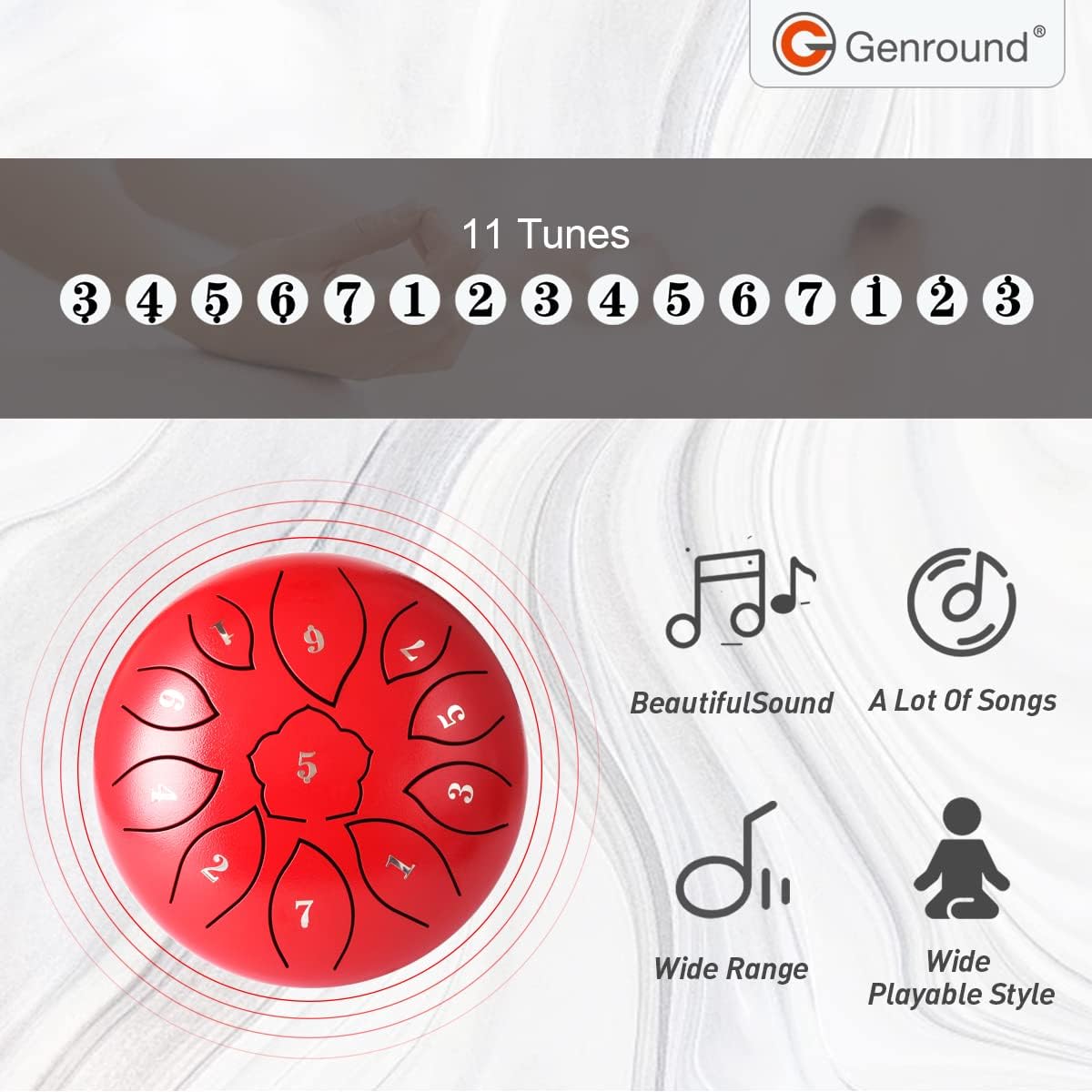 Genround Steel Tongue Drum 6 Inch 11 Notes Tones C Key Steel Drum ...