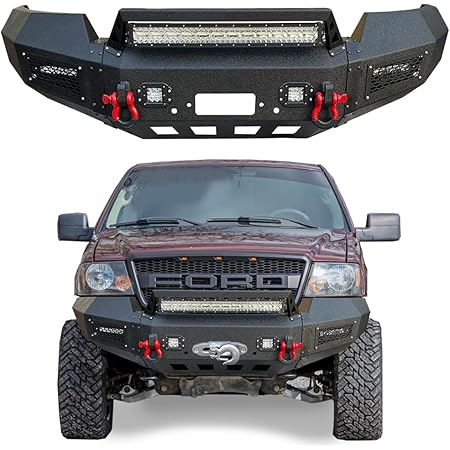 Amazon.com: TIOYAR Front Bumper Black Texture w/Winch Plate and 5 LED Aluminum Lights and D-Ring ...