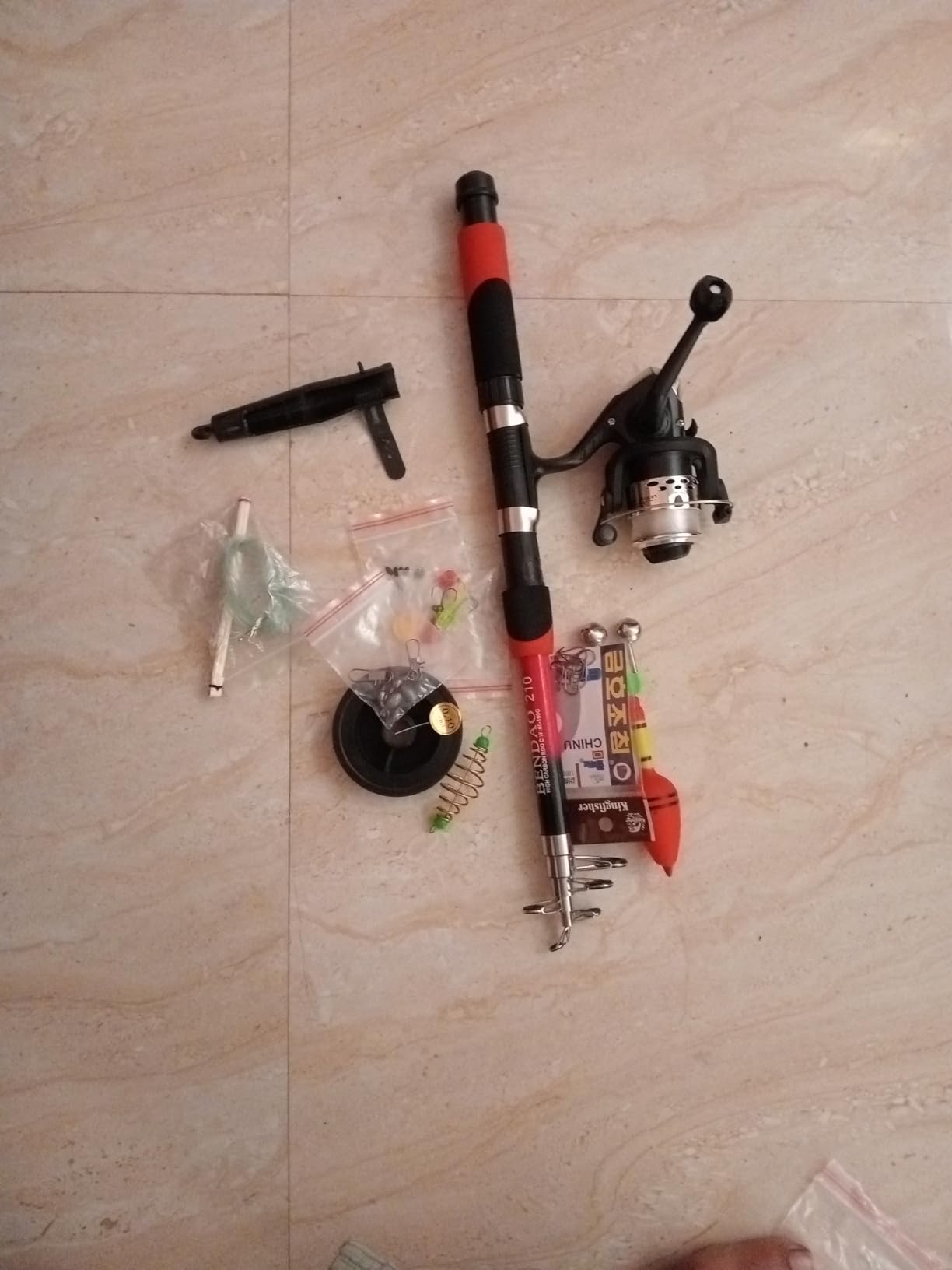 7ft Fishing Rod with Reel Line Cutter Sinker Hook Fishing Line with ...