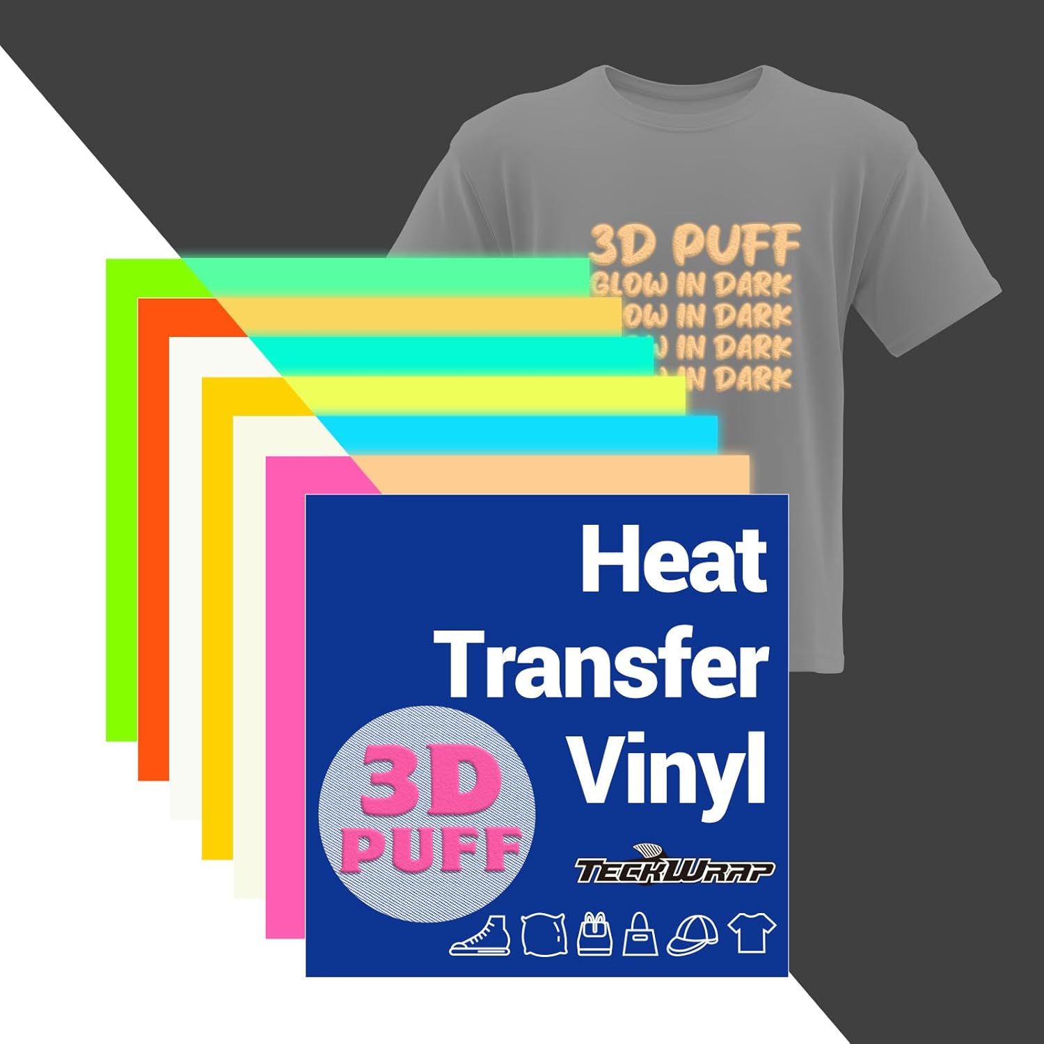 Amazon.com: TECKWRAP Puff Vinyl Glow in The Dark Vinyl Heat Transfer ...