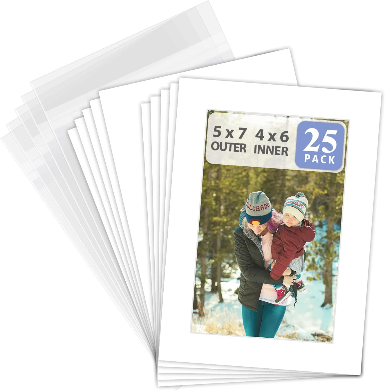 Amazon.com: Golden State Art, Pack of 25 White Pre-Cut 5x7 Picture Mat ...