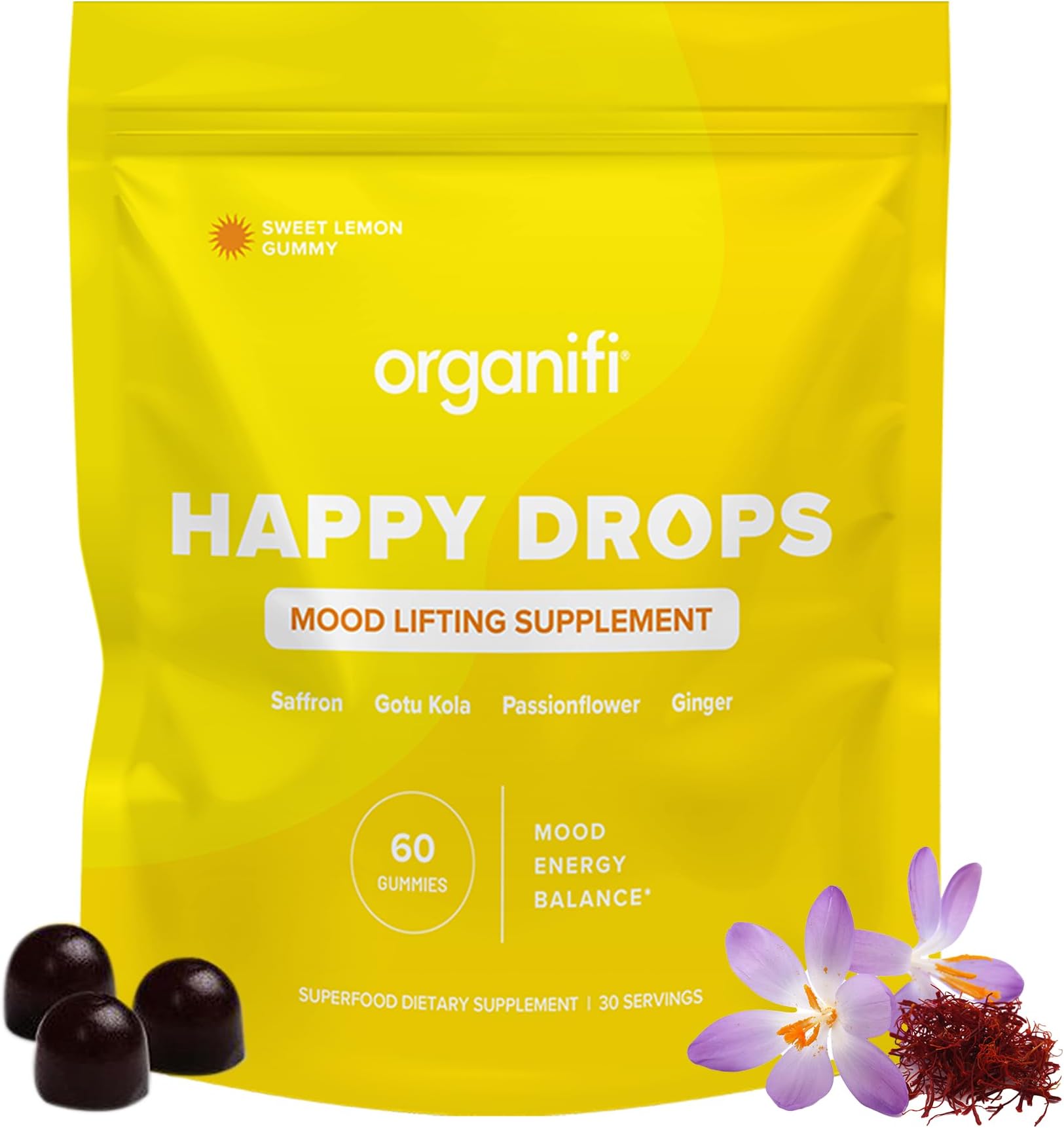 Amazon.com: Organifi Happy Drops - Daily Superfood Happy Gummies for Adults - Mood Support ...