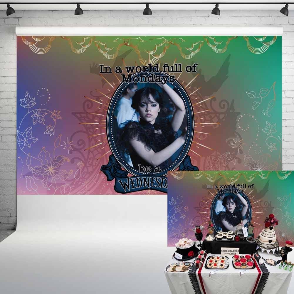 Amazon.com : Wednesday Addams Photo Backdrop Teal Pink Gold Floral ...
