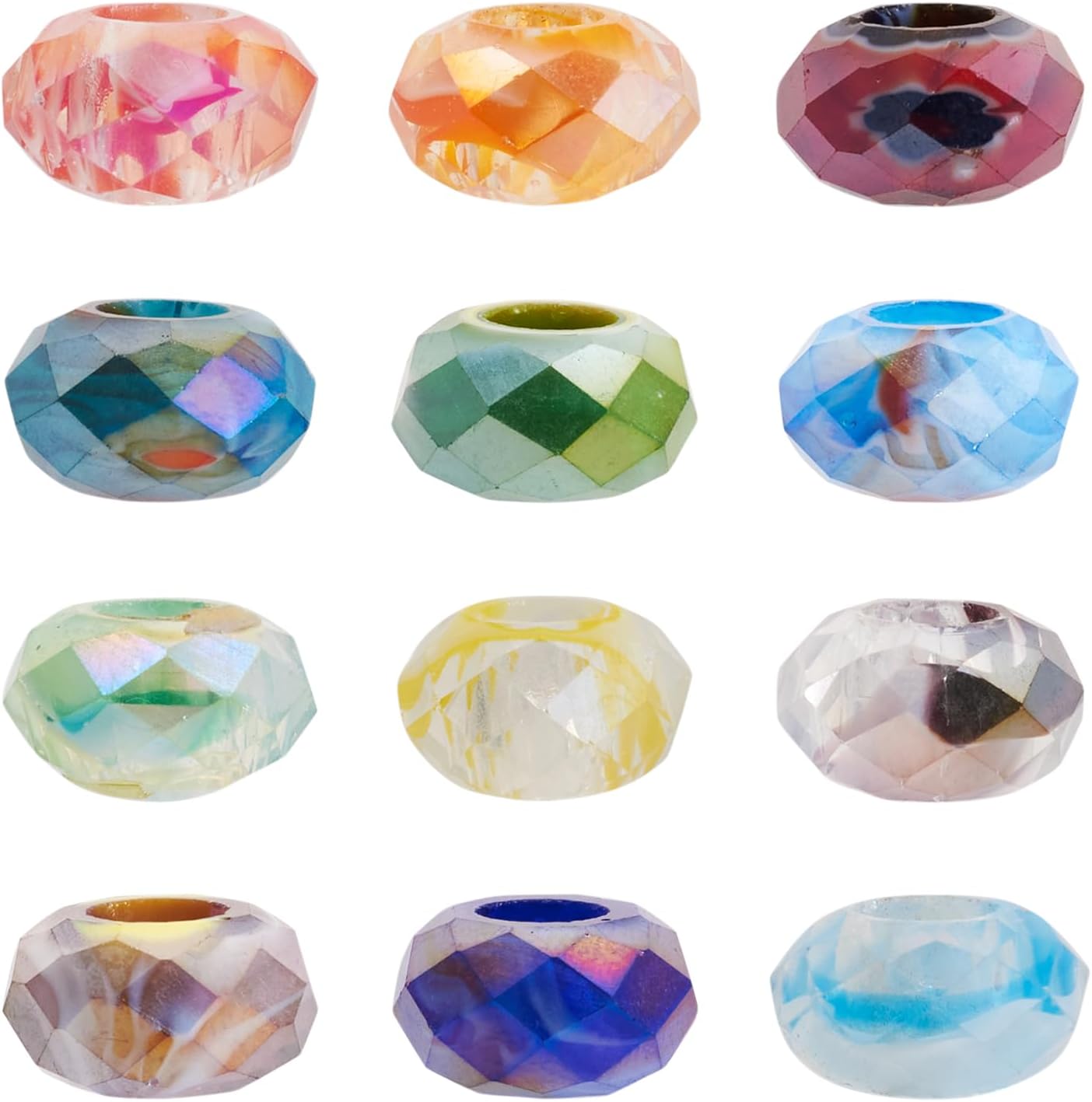 Amazon.com: Pandahall 100pcs Mixed Color Faceted European Glass Beads ...