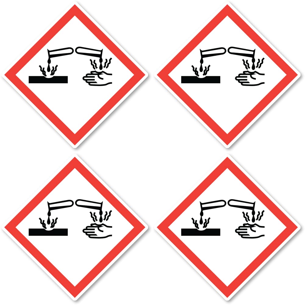 Corrosive Hazard Symbol UN/GHS Hazard Pictogram Stickers 10cm Pack of 4 ...