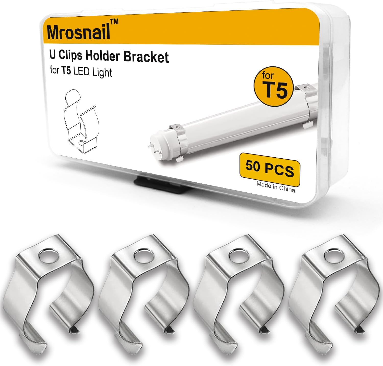 Mrosnail 50Pcs T5 LED Tube Light Clips - Nickel-Plated Manganese Steel ...