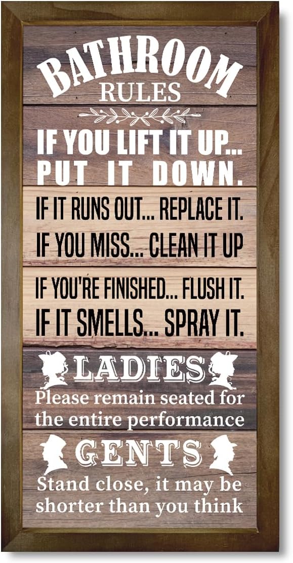 Amazon.com: Rustic Bathroom Decor Rules Wood Sign, Frame Western ...