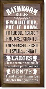 Amazon.com: Rustic Wood Sign - Bathroom Rules, Farmhouse Decor ...