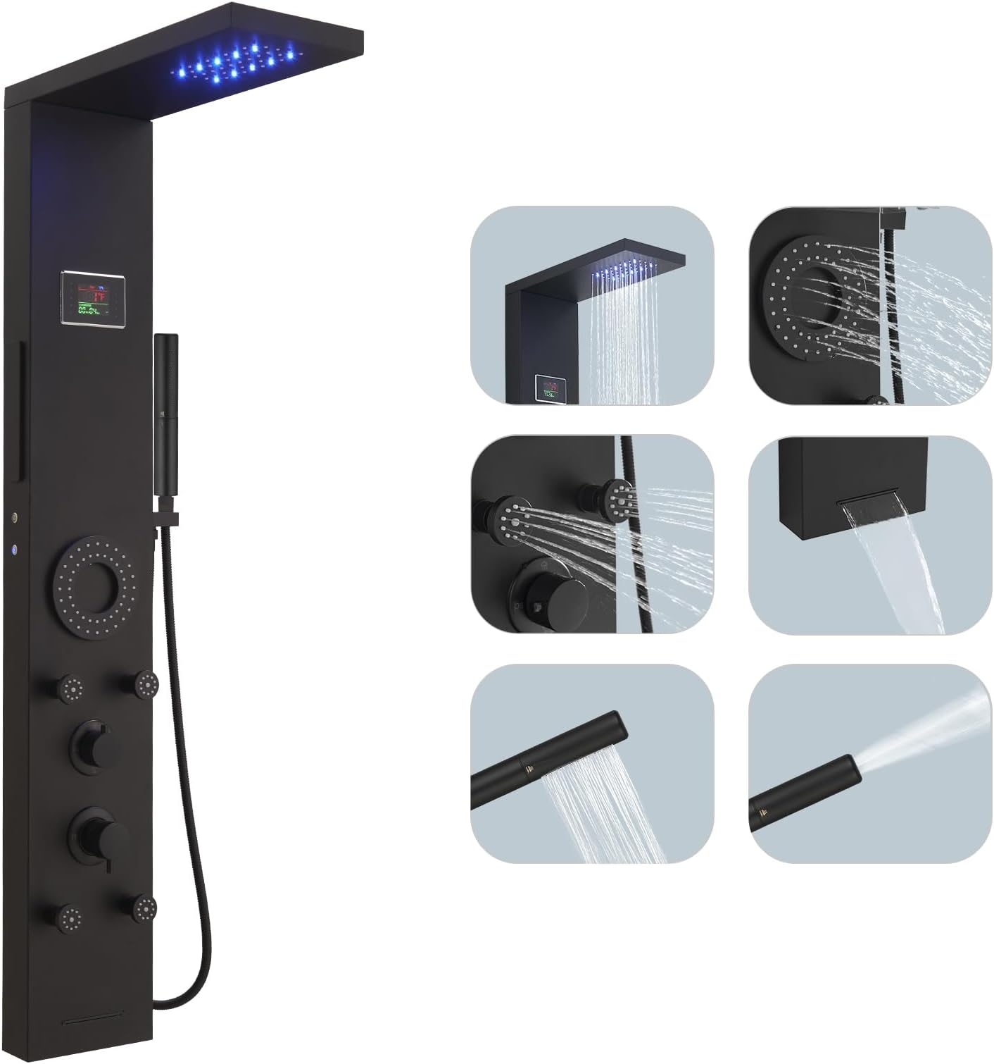 ROVATE Shower Panel Tower with Rainfall Waterfall Shower Head, Elegant ...