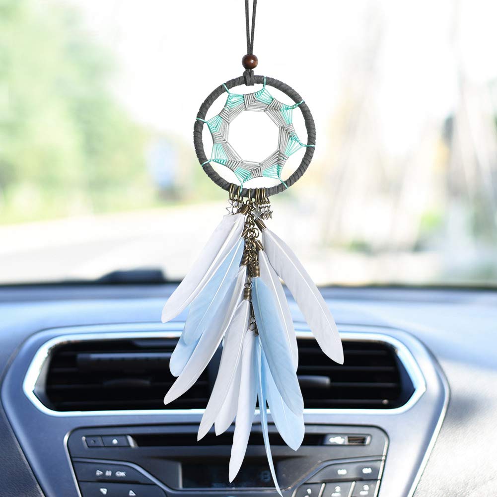 Dremisland Handmade Grey Feather Dream Catcher Car Interior Rearview ...