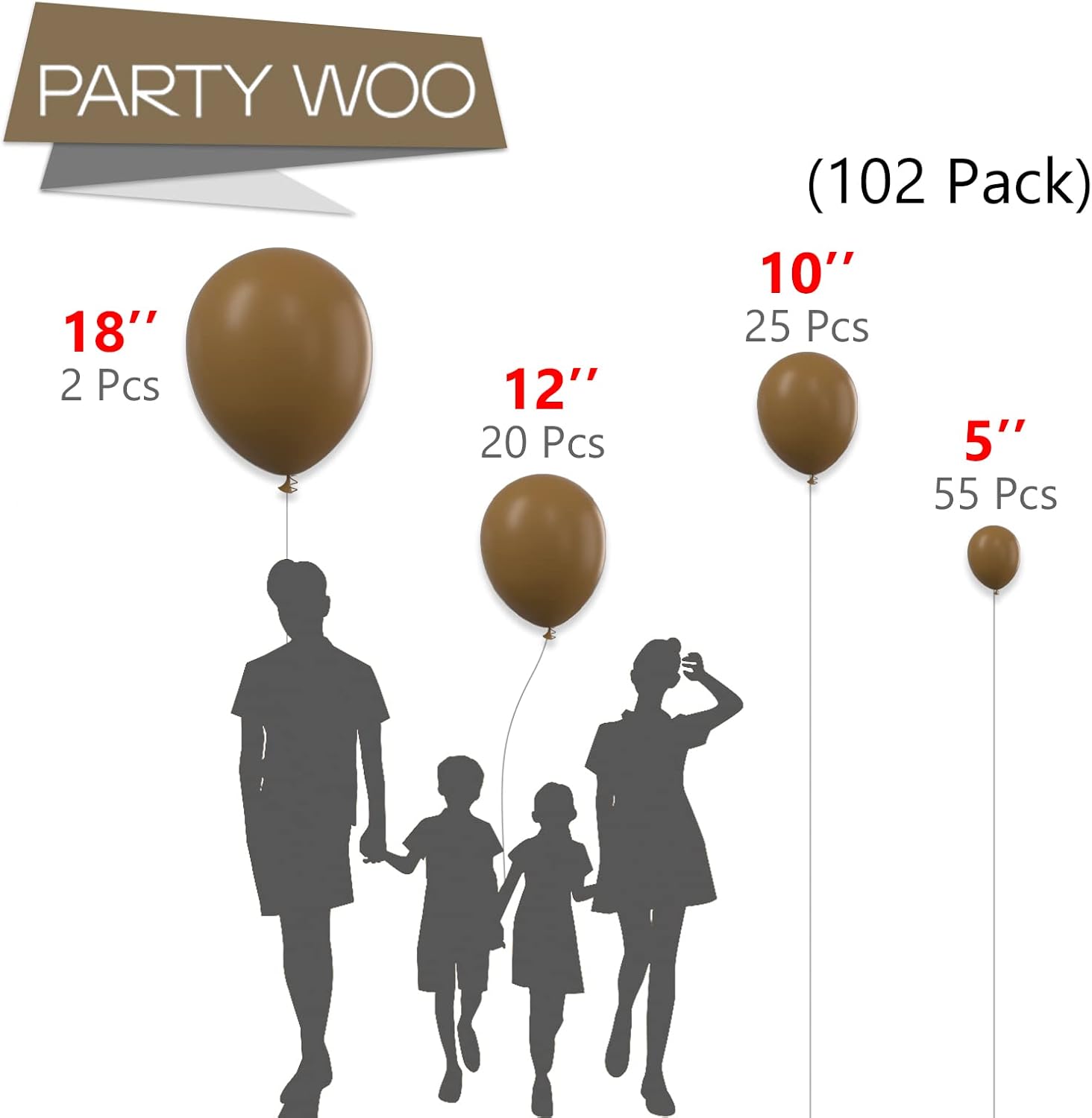 PartyWoo Retro Brown Balloons, 102 pcs Coffee Brown Balloons Different ...