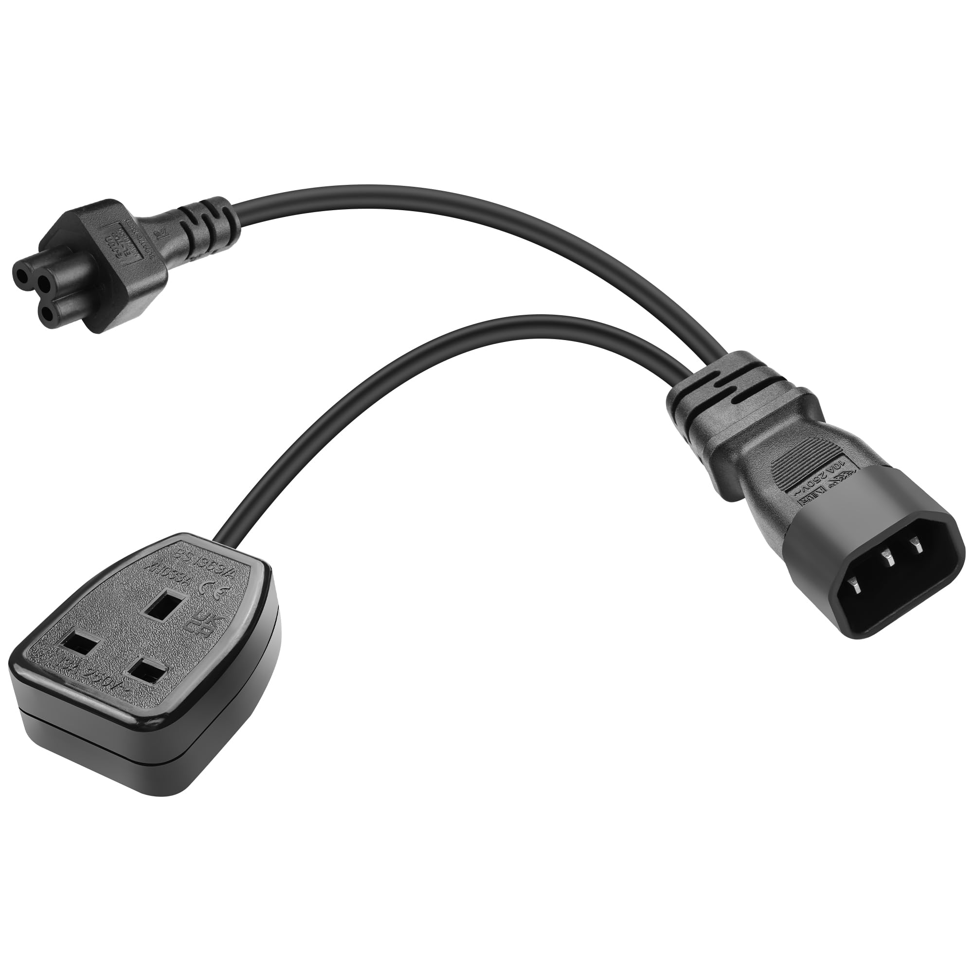 JSADZKJ 1FT IEC C14 Plug to C5 + UK Standard Mains Socket Cable C14 to ...